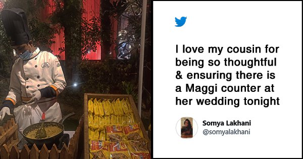Twitter users shares photo of maggi counter at cousins wedding.
